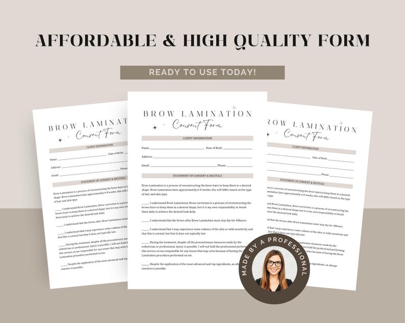 Brow Lamination Consent Form for Estheticians and Medspas, Eyebrow Lamination Intake Template ...