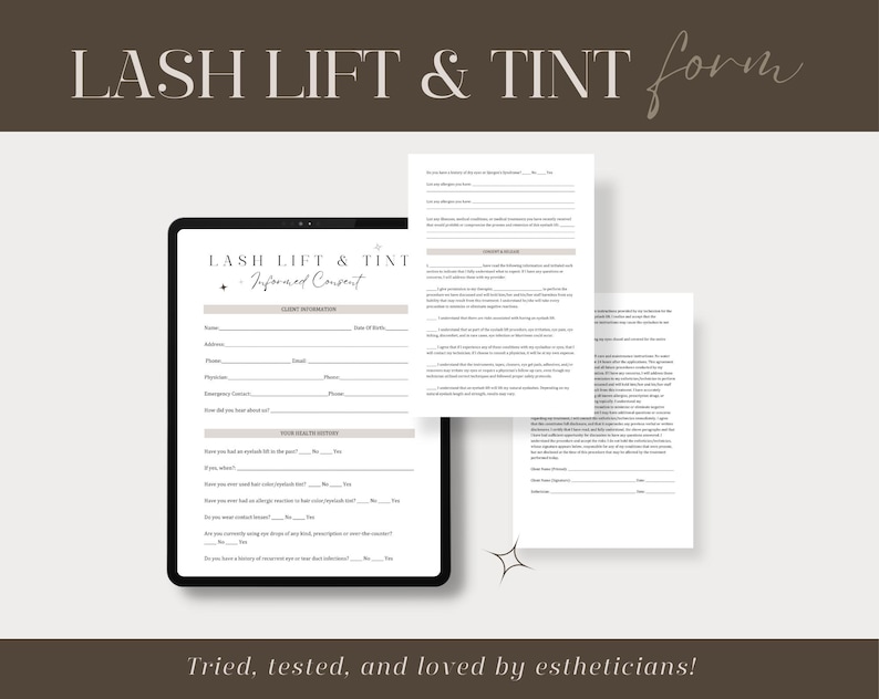 Lash Lift and Tint Consent Form for Estheticians: Customizable Digital ...