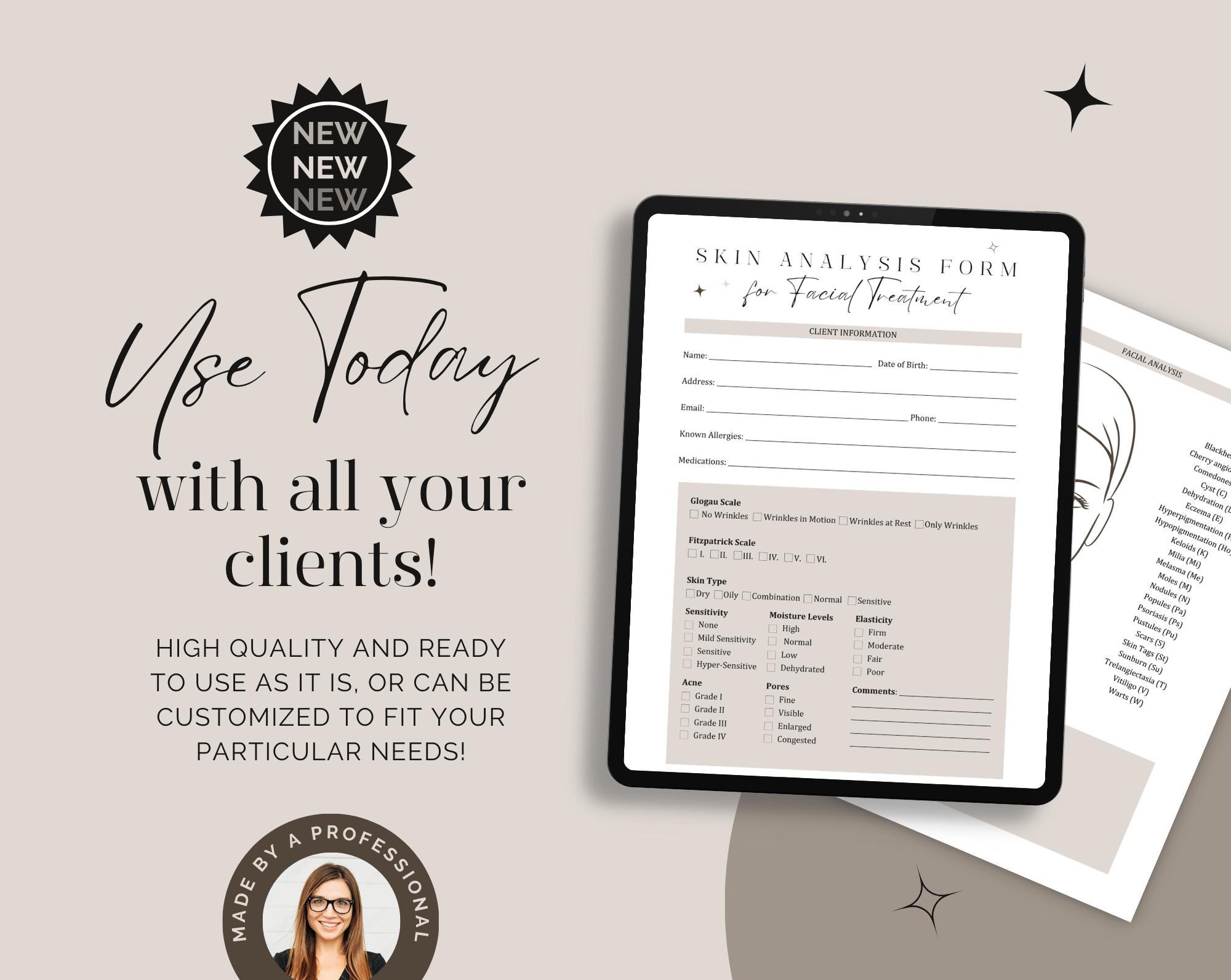 Skin Analysis Form for Estheticians: Editable Face Mapping Template ...