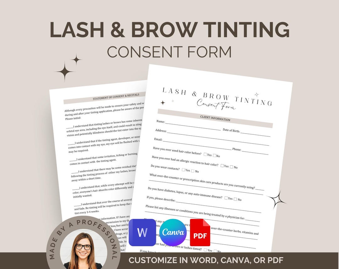 Lash & Brow Tinting Consent Form for Estheticians: Customizable Digital ...