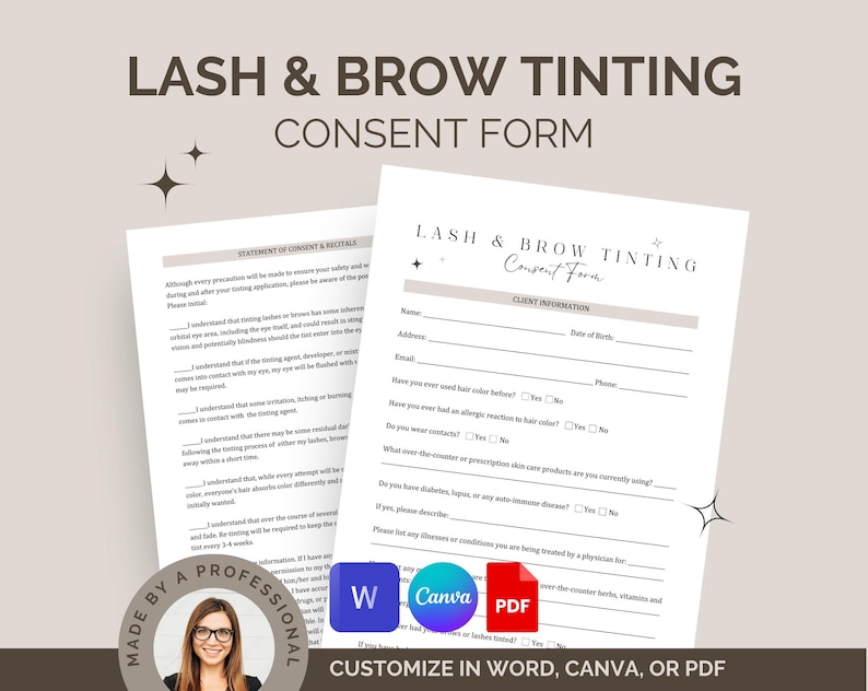 Lash & Brow Tinting Consent Form for Estheticians: Customizable Digital ...