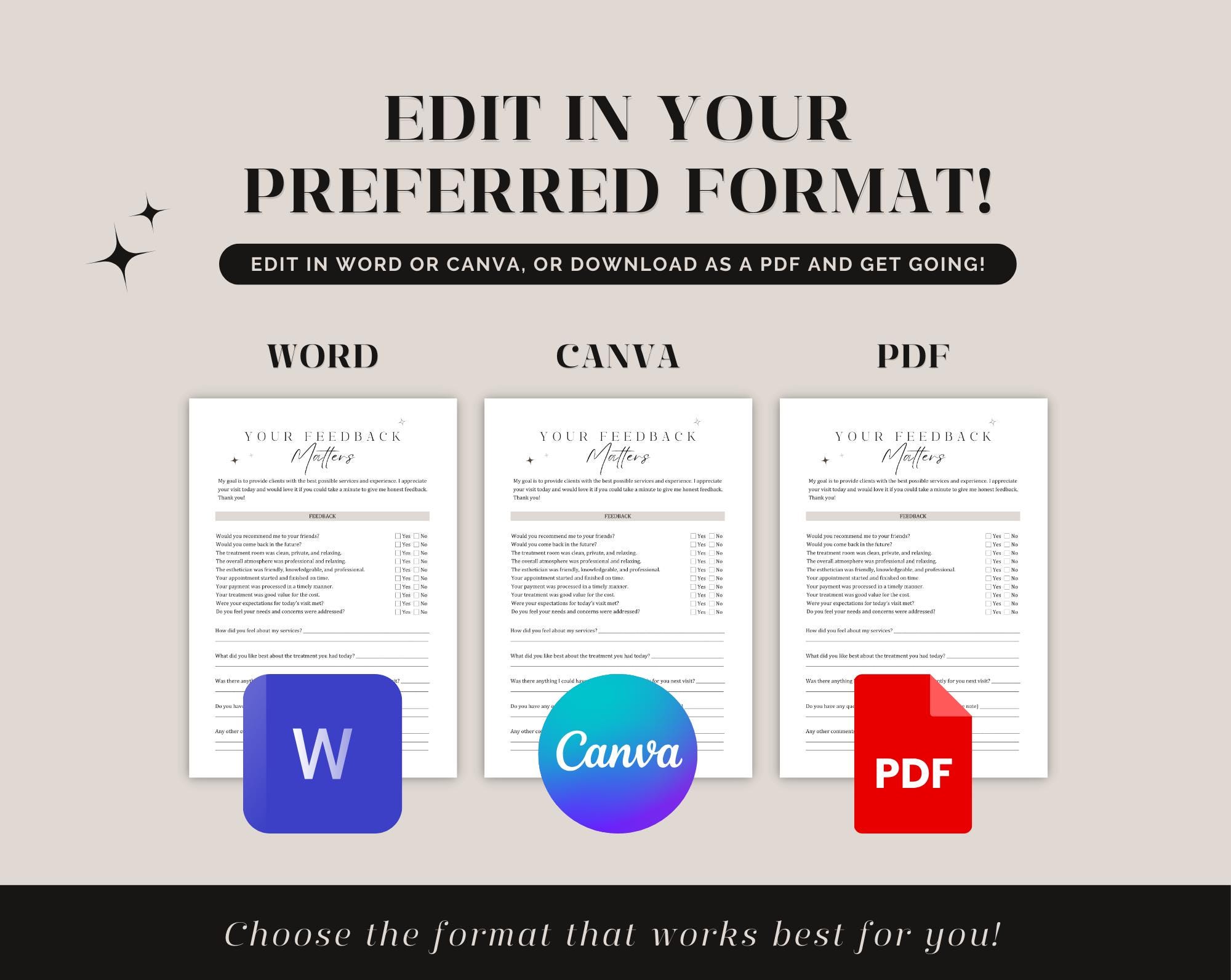 Esthetician & Med Spa Client Feedback Form: Editable Template in Word ...