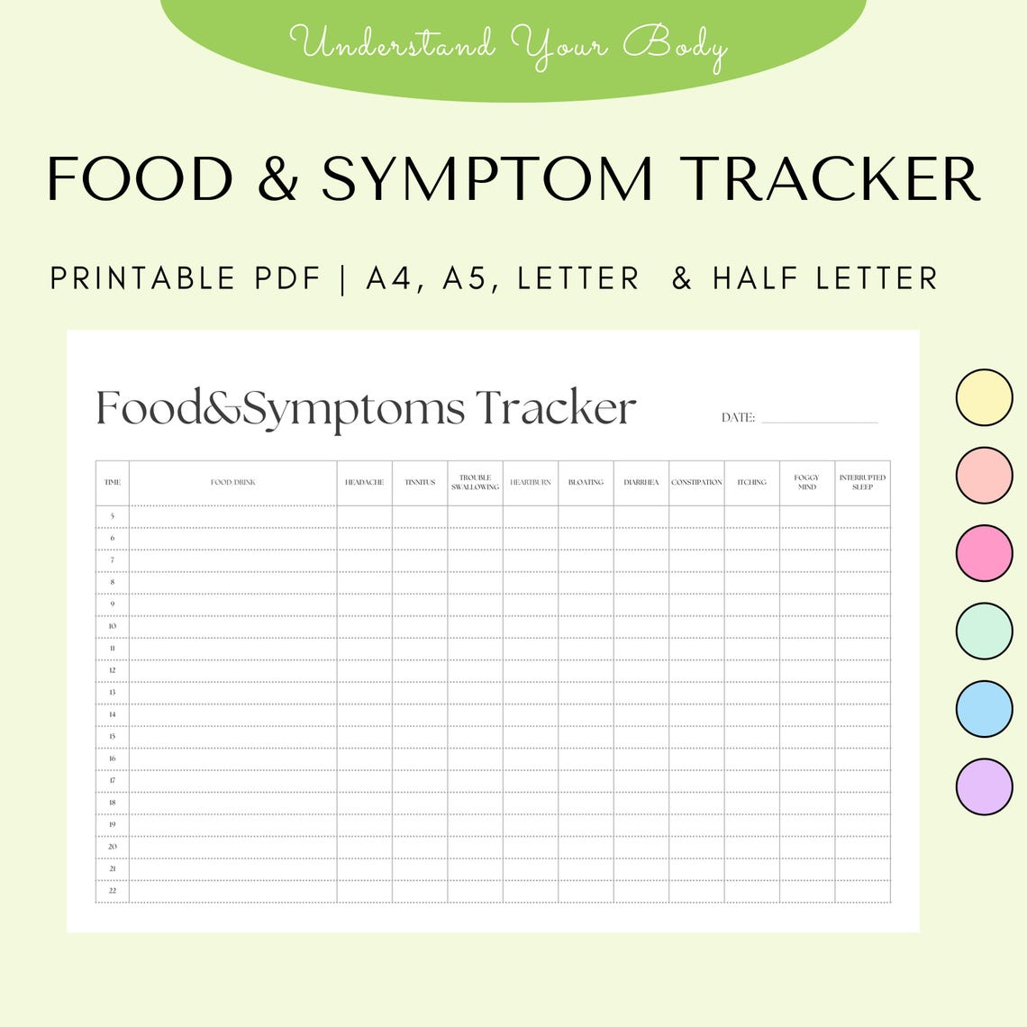 Food and Symptom Journal - Food Diary - Diet Diary - Weekly Meal ...