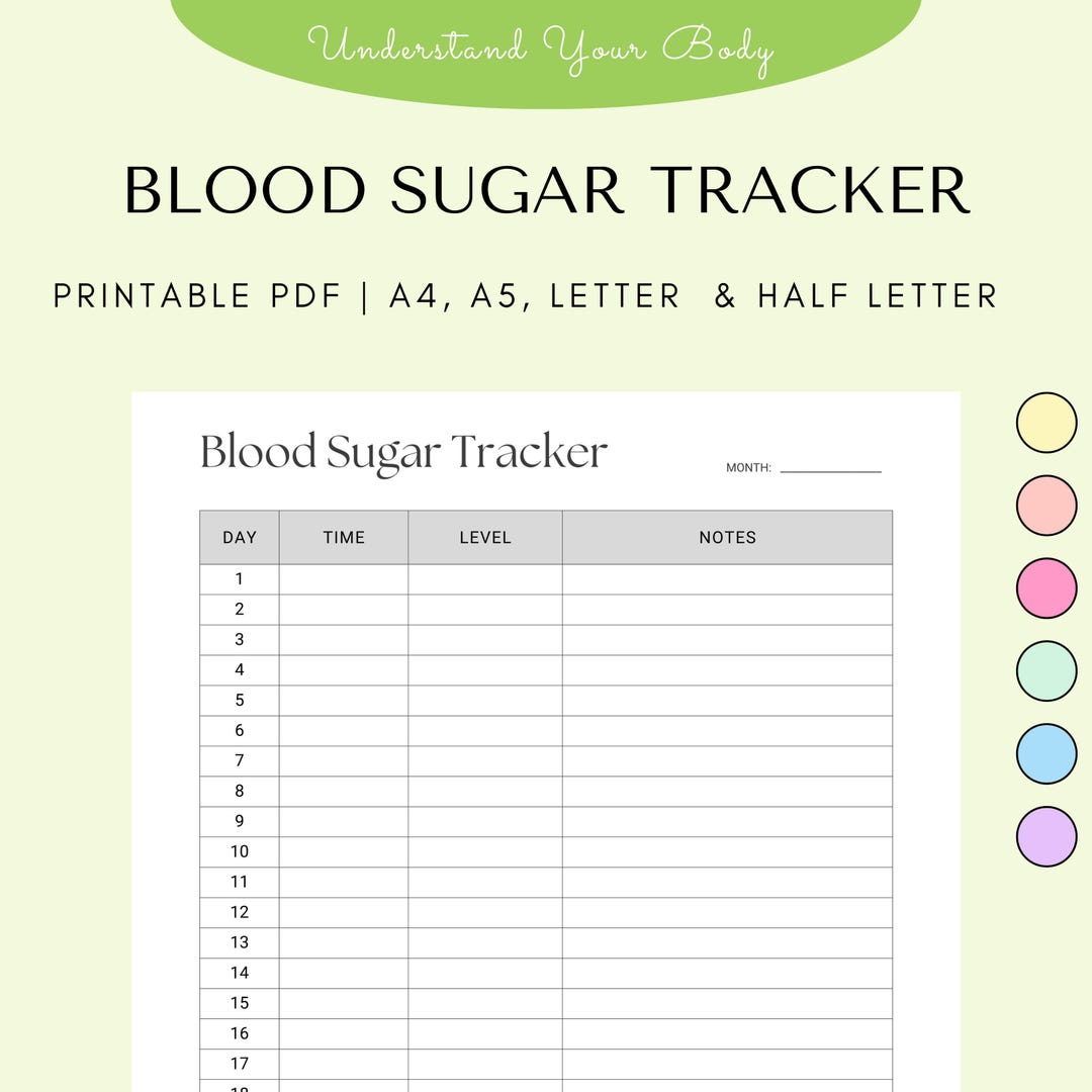 Blood Sugar Log Printable - Blood Sugar Reading Tracker - Blood Glucose ...