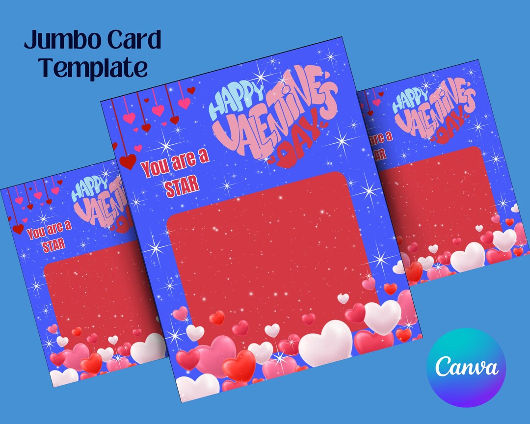 Star Jumbo Treat Card, Valentines Day Jumbo Card Template, Canva ...