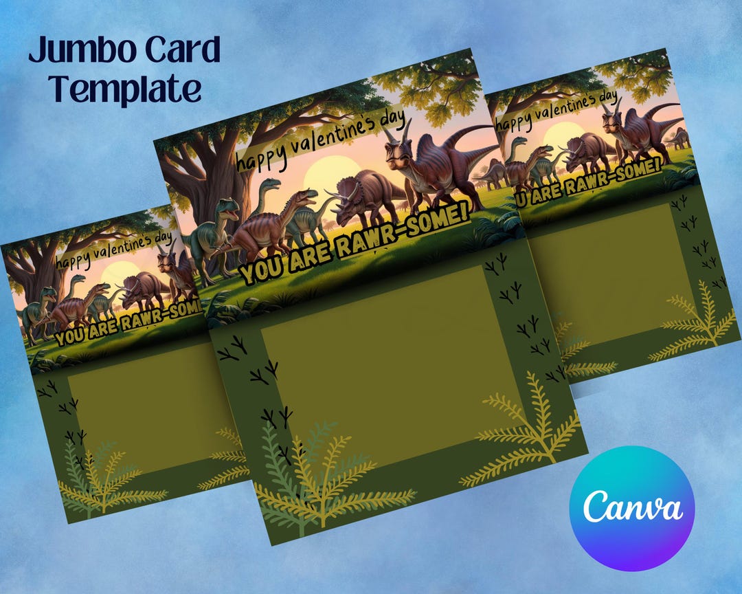 Dino Jumbo Card Template, Valentine's Day Jumbo Card Template, Canva ...