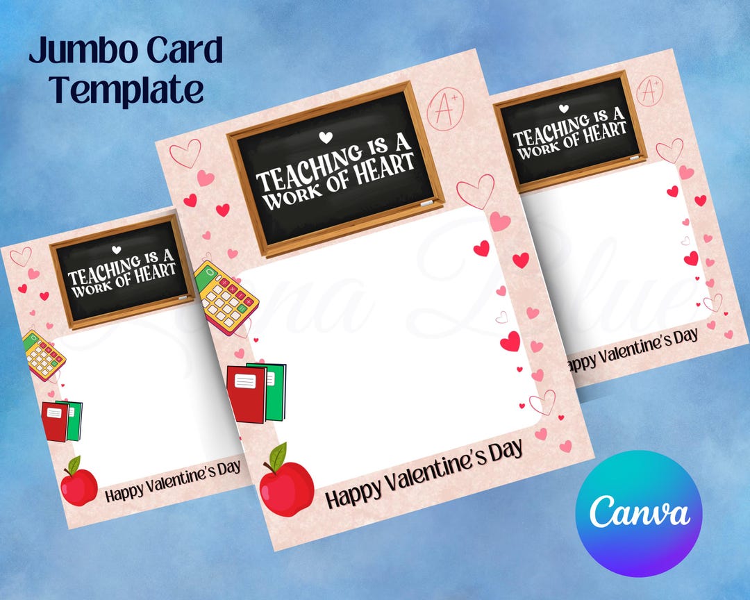 Teacher Valentine's Day Jumbo Card Template: DIY Canva Design (digital ...
