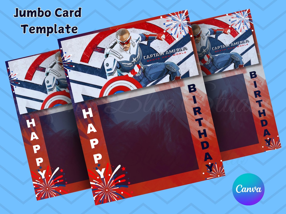 Jumbo Treat Card Template, Superhero Jumbo Card, Captain America, Canva ...