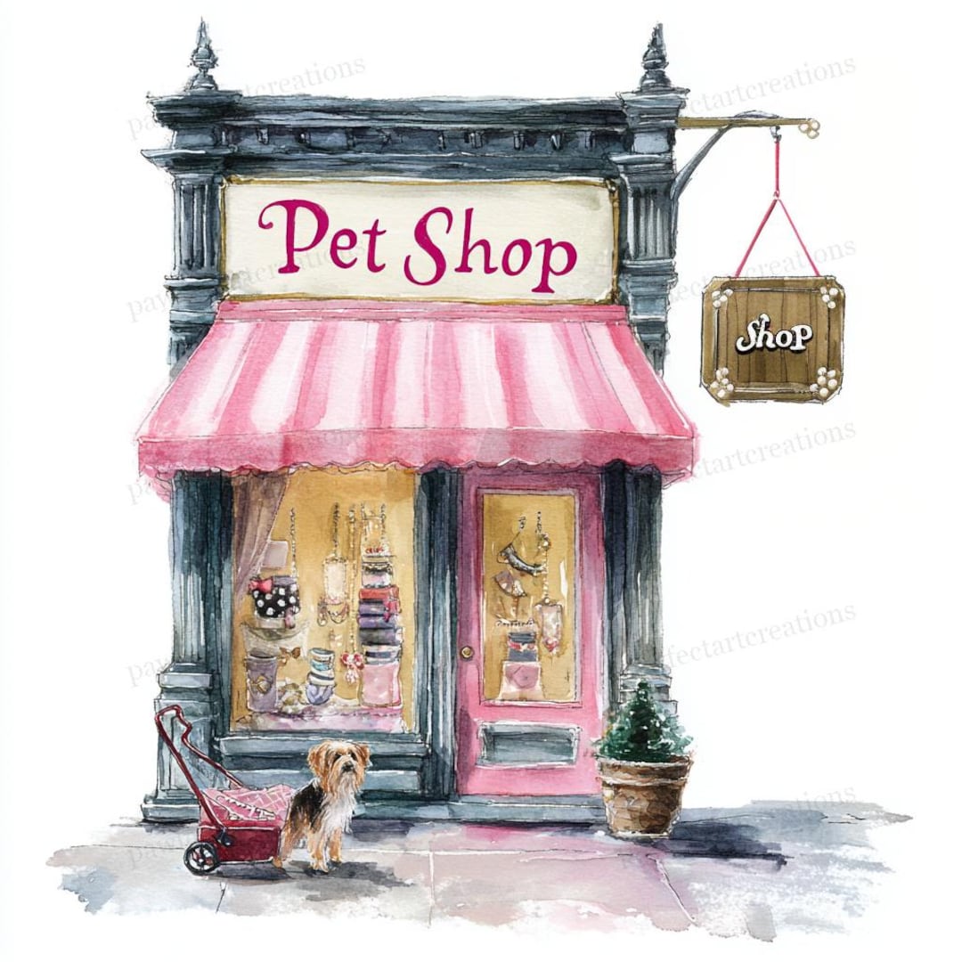 23 Pet Shop Clipart, Watercolor Pet Store Storefront Art, Printable ...