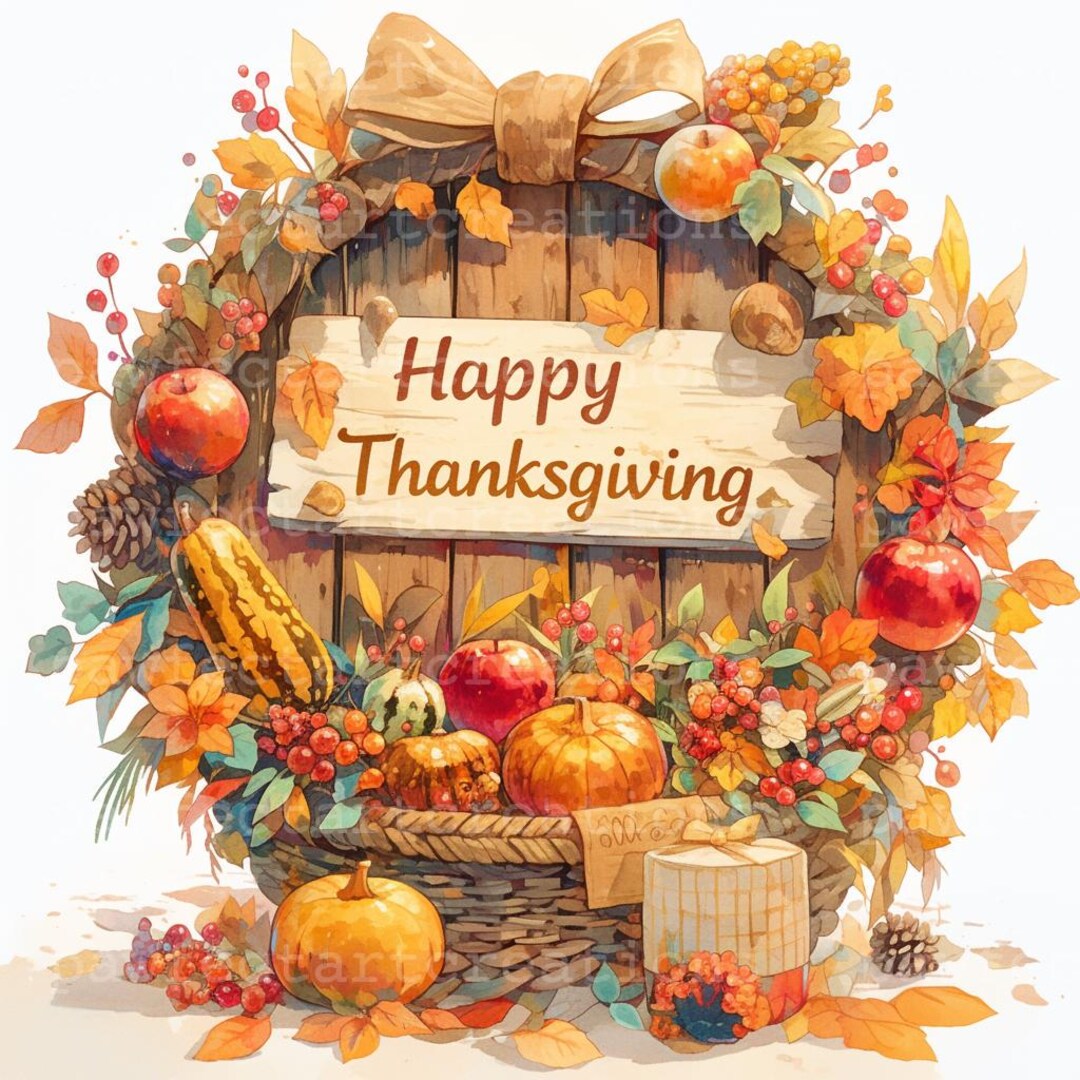 Fall Thanksgiving Clipart: Watercolor Autumn Harvest (digital Download ...