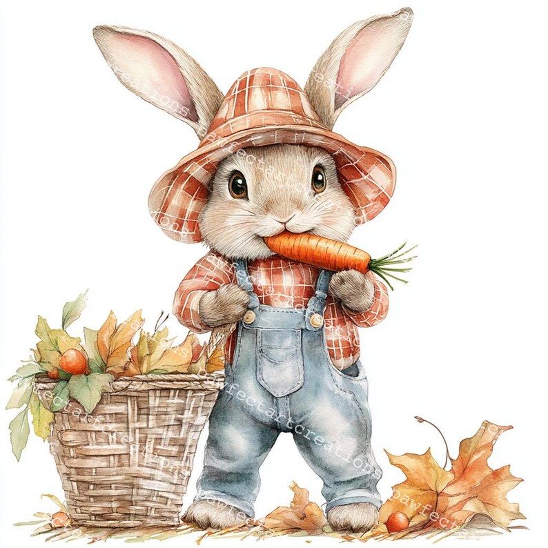 16 Harvester Bunny Clipart, Thanksgiving,set 2,cute Bunny,printable ...