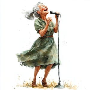Singing Old Lady Clipart: Watercolor Elderly Woman Jpgs (digital ...