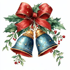 Christmas Bell Clipart: Golden Watercolor Jingle Bells (digital ...