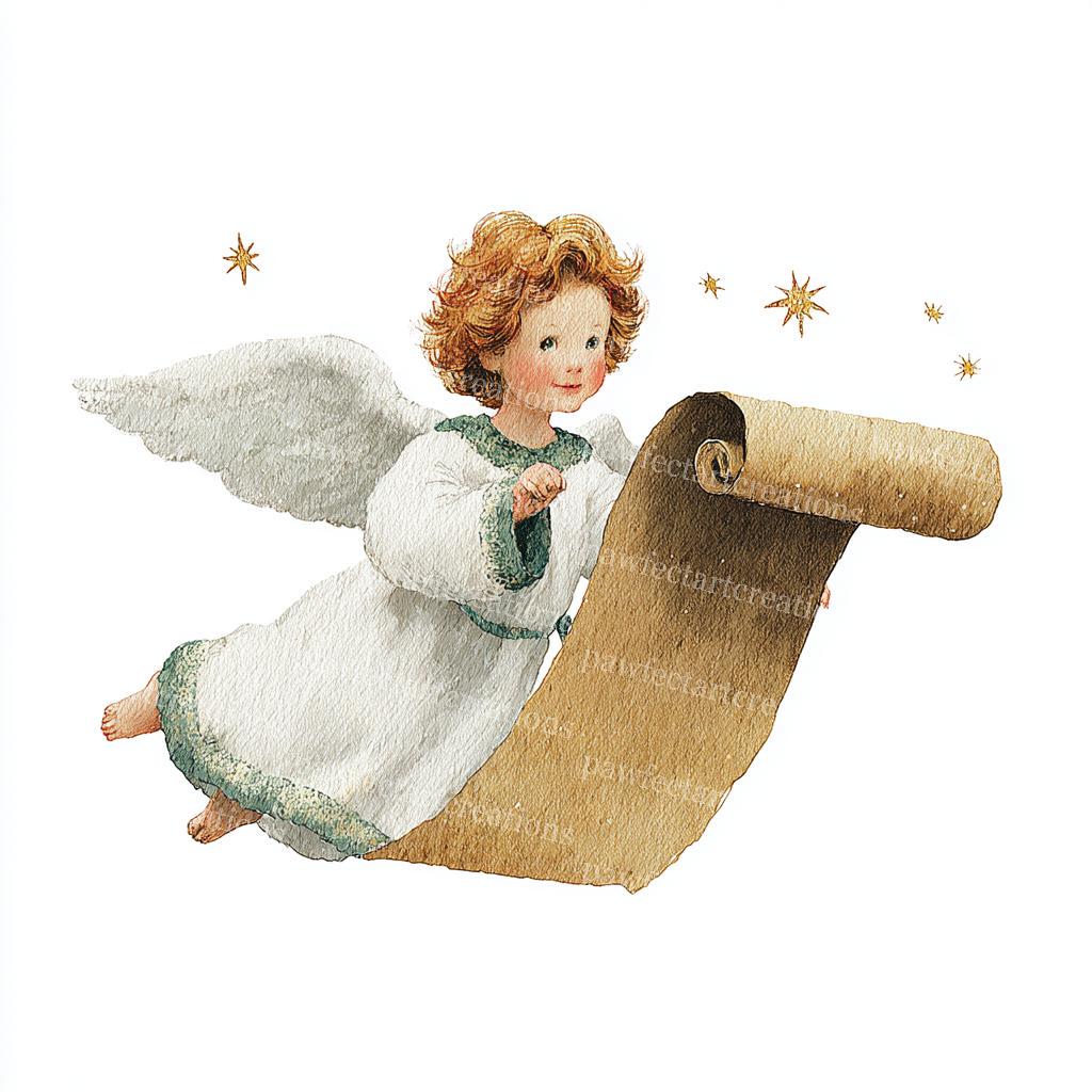 16 Christmas Angel Baby Holding Scroll Clipart, Cute Angel, Christmas ...