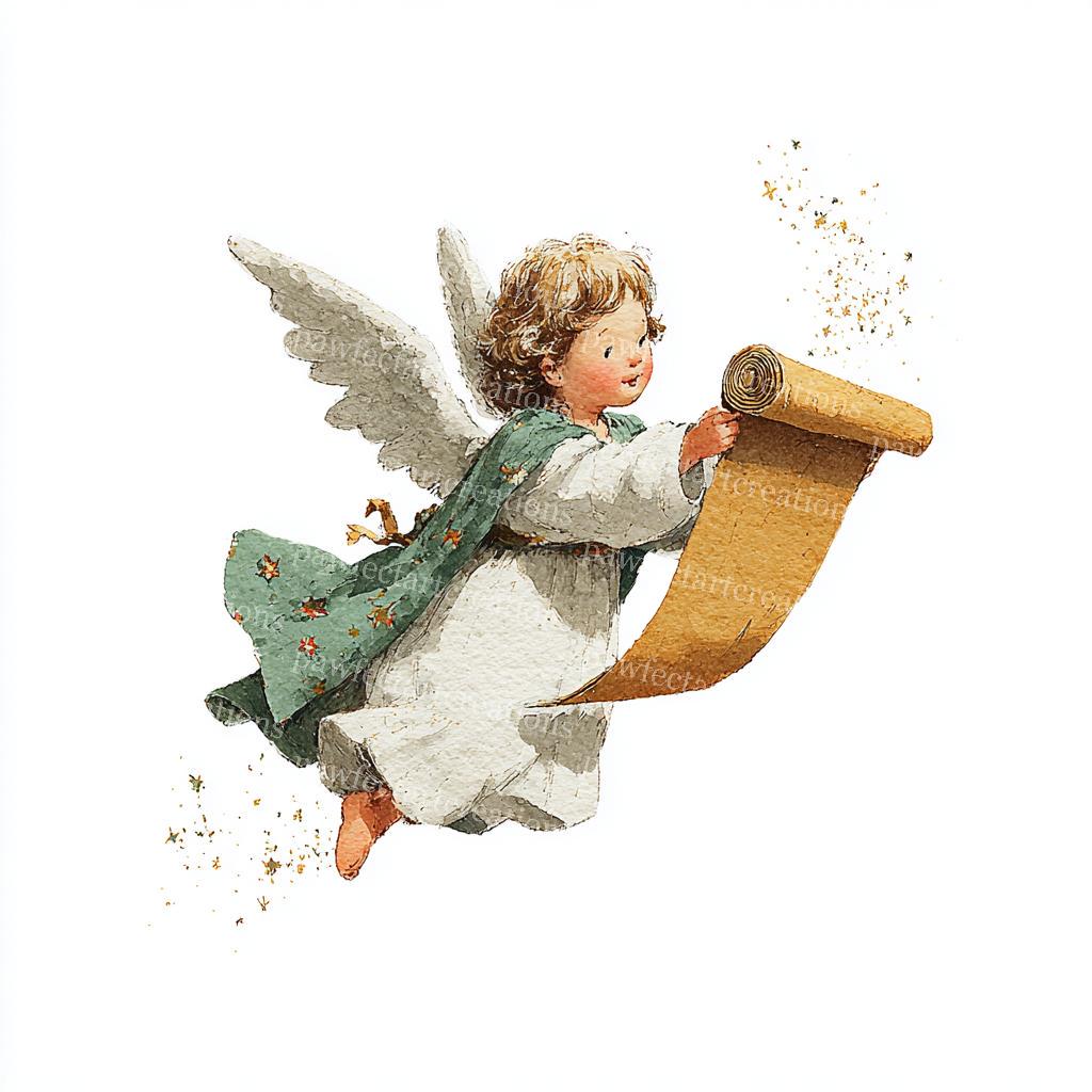 16 Christmas Angel Baby Holding Scroll Clipart, Cute Angel, Christmas ...