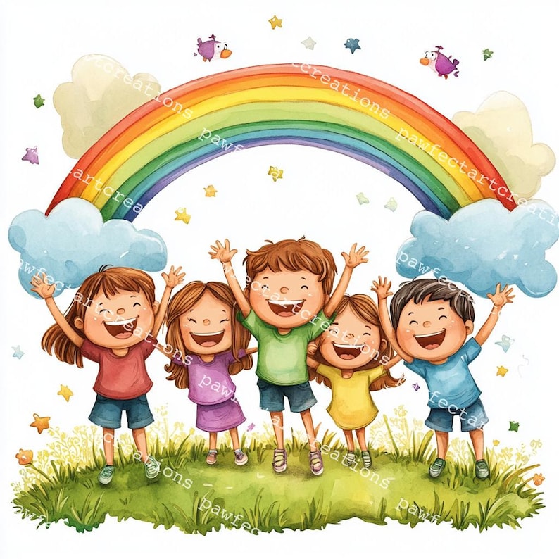 Happy Kids Watercolor Clipart: High-resolution Jpgs (digital Download ...