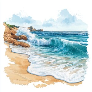 Coastal Watercolor Clipart: Beach & Ocean Art (digital Download) - Etsy