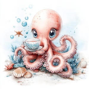 12 Cute Cartoon Octopus Clipart, Ocean Animals, Under the Sea Clipart ...
