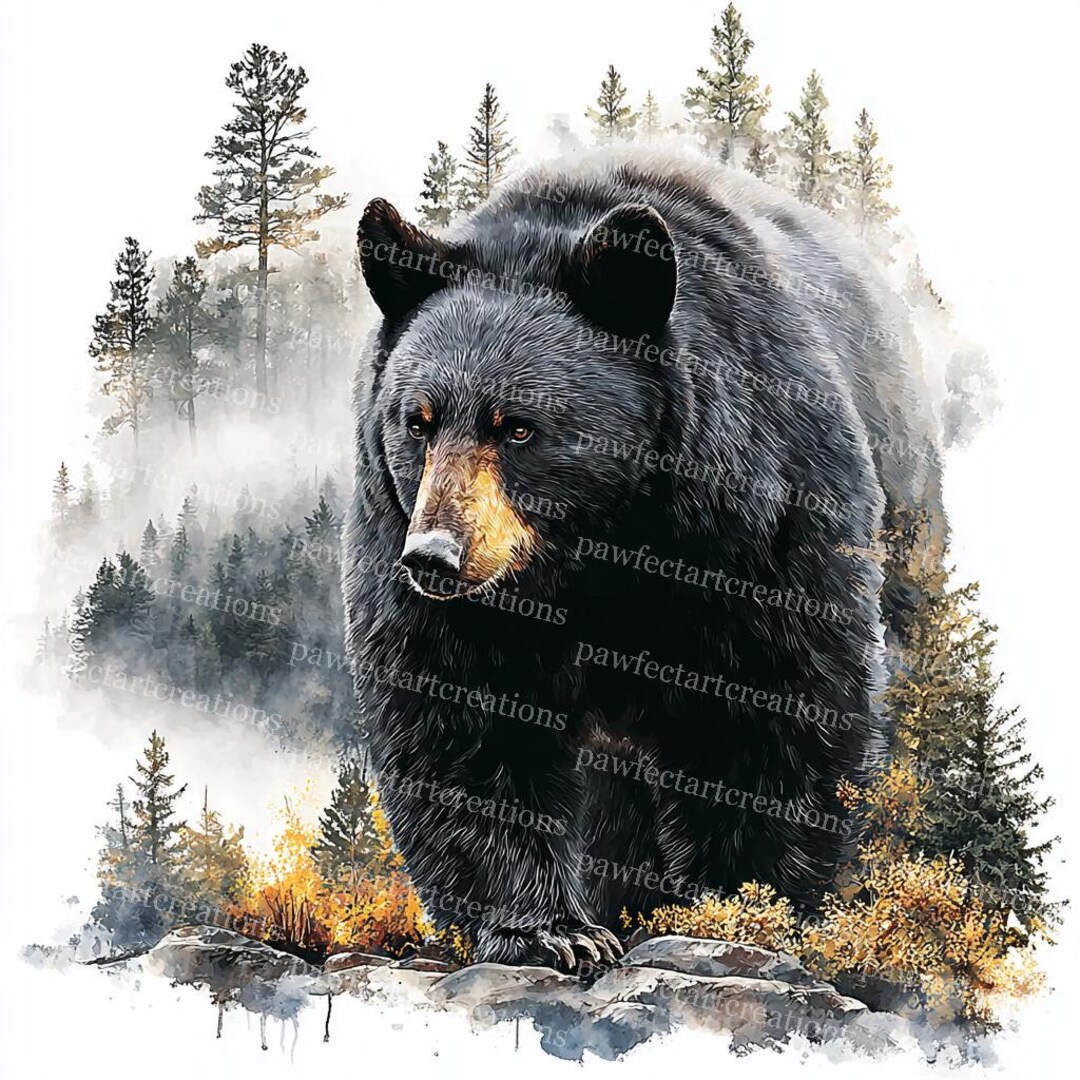 23 Black Bear and Mountain Forest Clipart, Black Bear, Mountain Forest ...