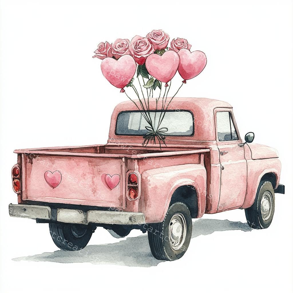 14 Valentine's Day Truck Clipart, Pink Vintage Truck, Valentine ...