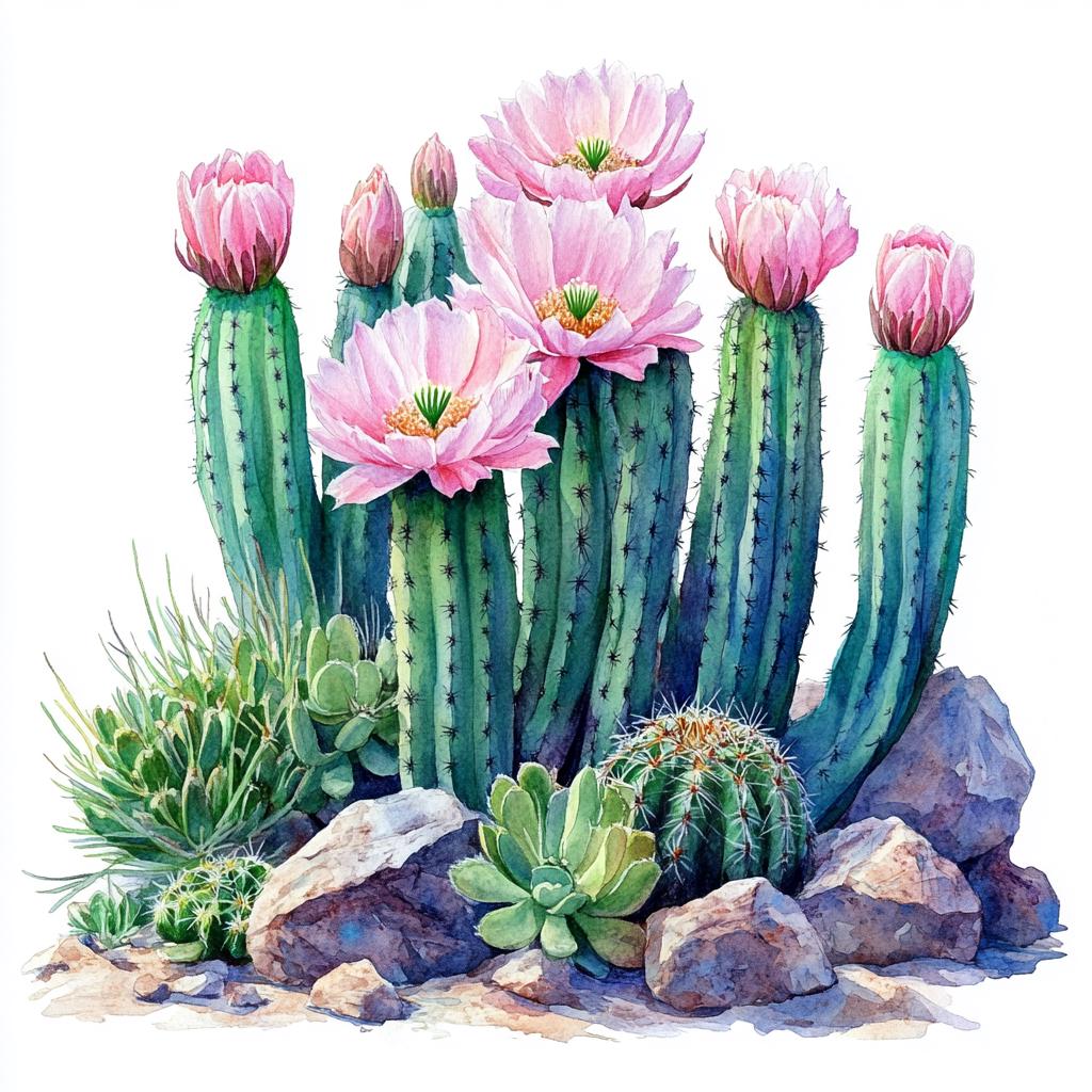 Watercolor Cactus Clipart Set: Blooming Desert Plants (digital Download ...