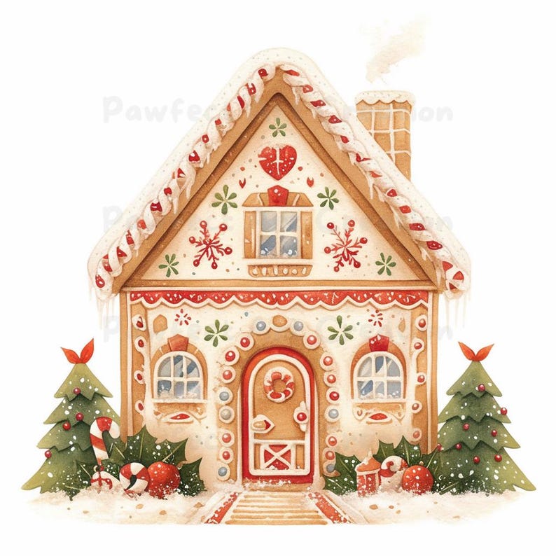 10 Gingerbread House Clipart, Christmas Craft,printable Watercolor ...