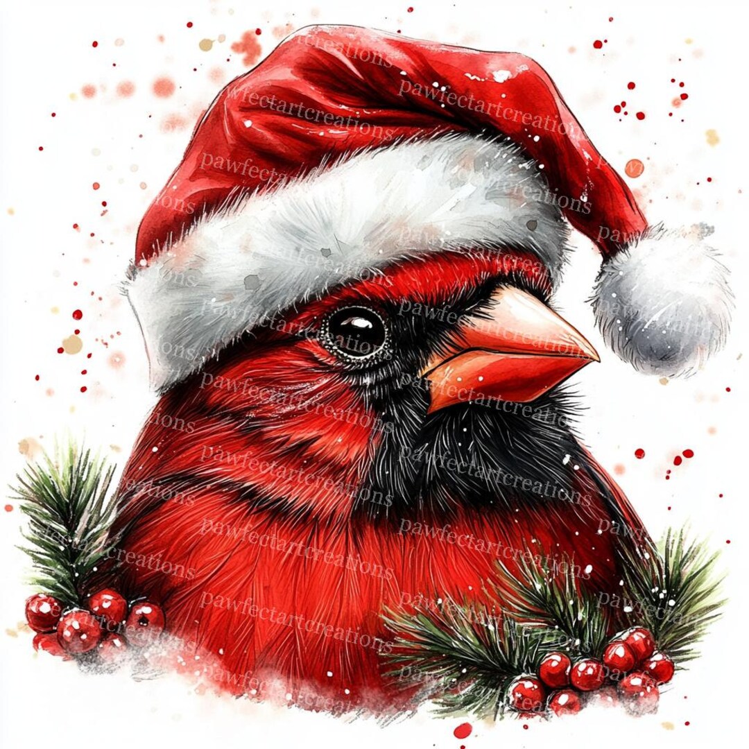 Christmas Cardinal Clipart: Winter Animals Watercolor Art (digital ...