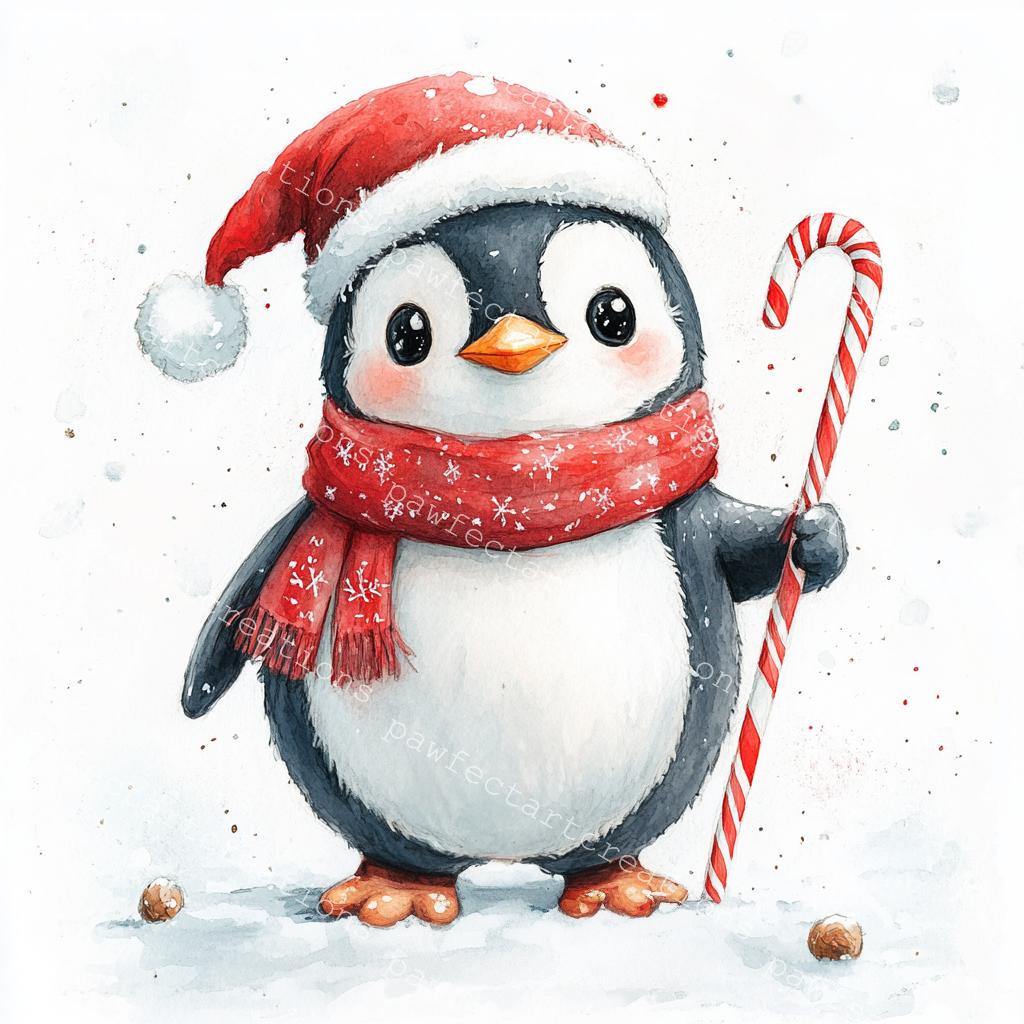 10 Christmas Penguin Clipart: Watercolor Baby Penguins (digital ...