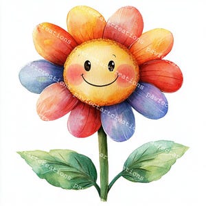 Smiling Flowers Clipart: Watercolor Style, Commercial Use (jpgs ...