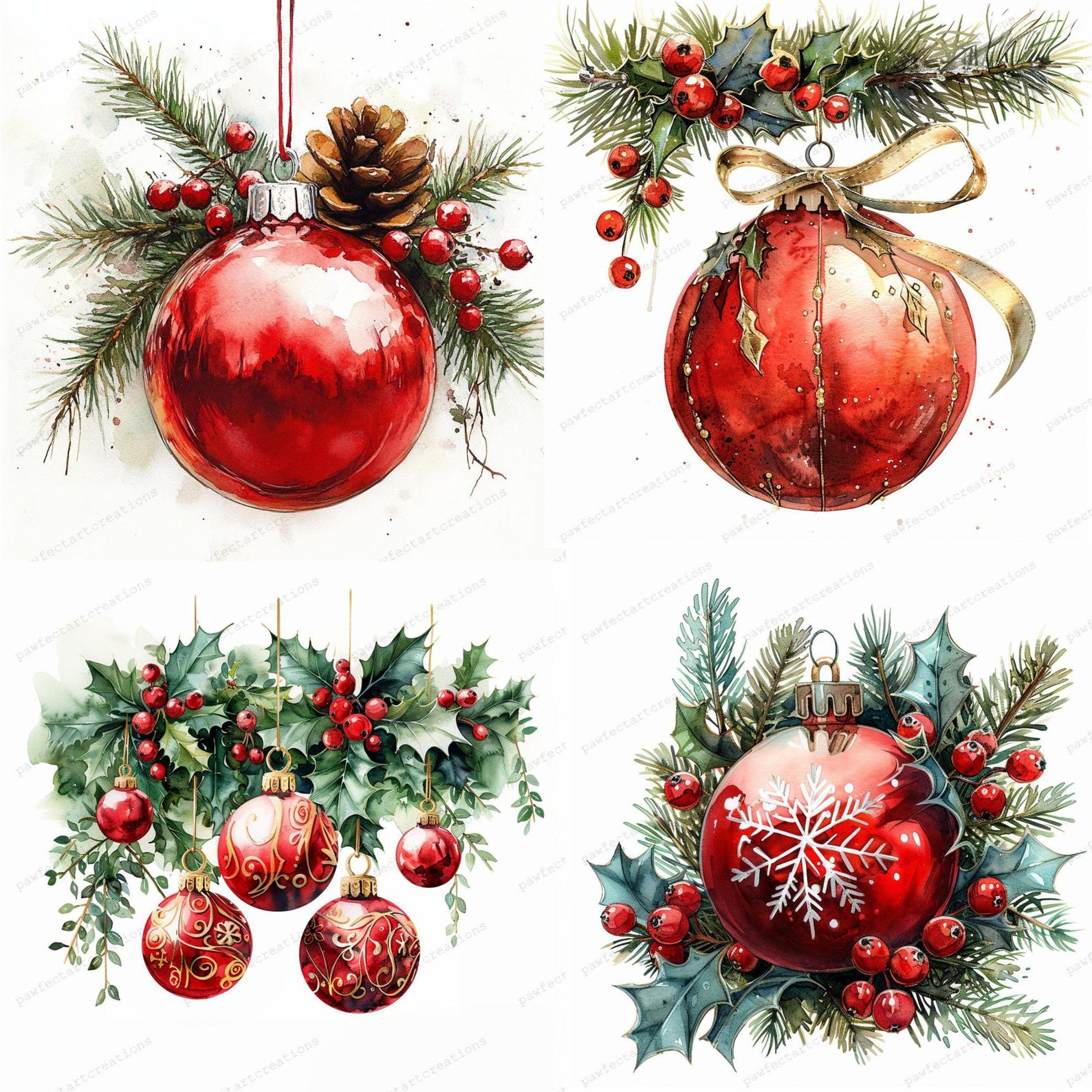 13 Christmas Bauble Clipart, Christmas Decoration Clipart, Printable ...