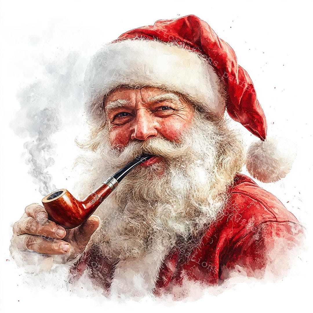 10 Santa Smoking Pipe Clipart, Vintage Santa Claus, Festive Santa ...