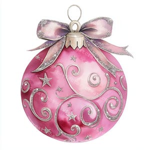 Vintage Pink Christmas Bauble Clipart: Watercolor Pngs (digital ...