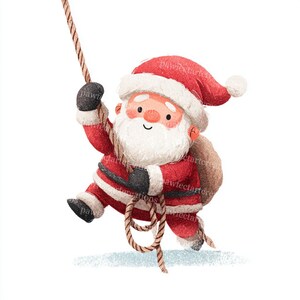 16 Santa Climbing on Rope Clipart, Christmas Art,christmas Card ...