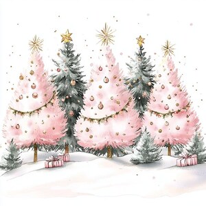 16 Pink Christmas Trees Clipart,winter Festive, Christmas Card ...