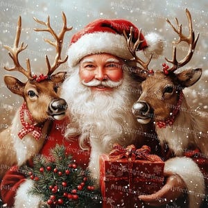 15 Santa With Reindeer Clipart, Festive Holiday, Whimsical Holiday ...