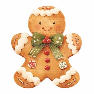 Gingerbread Man Clipart: Christmas Cookies, Watercolor Illustration ...