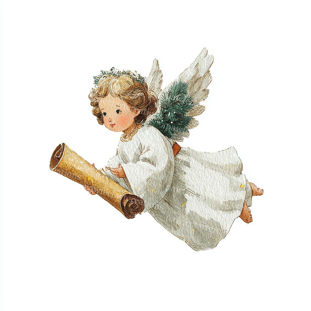 16 Christmas Angel Baby Holding Scroll Clipart, Cute Angel, Christmas ...