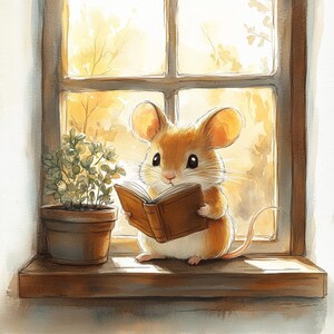 Mouse Reading Book Clipart: Watercolor Animal Art (digital Download) - Etsy