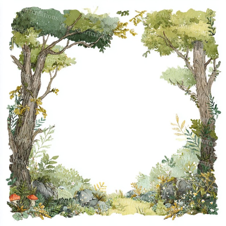 26 Forest Frame Clipart, Enchanted Woodland Frame,printable Watercolor ...