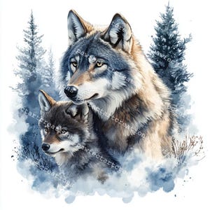 12 Wolf Family Clipart, Wolf and Baby Wolf, Little Wolf Cub,printable ...