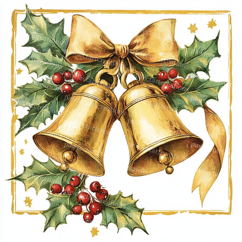 17 Christmas Bell Clipart: Watercolor Jingle Bells, Festive Holiday ...