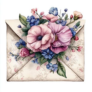 10 Vintage Floral Envelope, Shabby Chic, Lace, Printable Watercolor ...