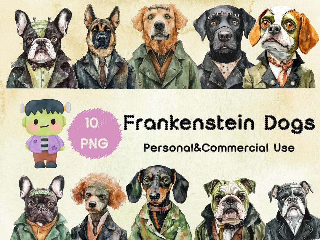10PNG Halloween Dogs Clipart,frankenstein Dogs, Printable Watercolor ...