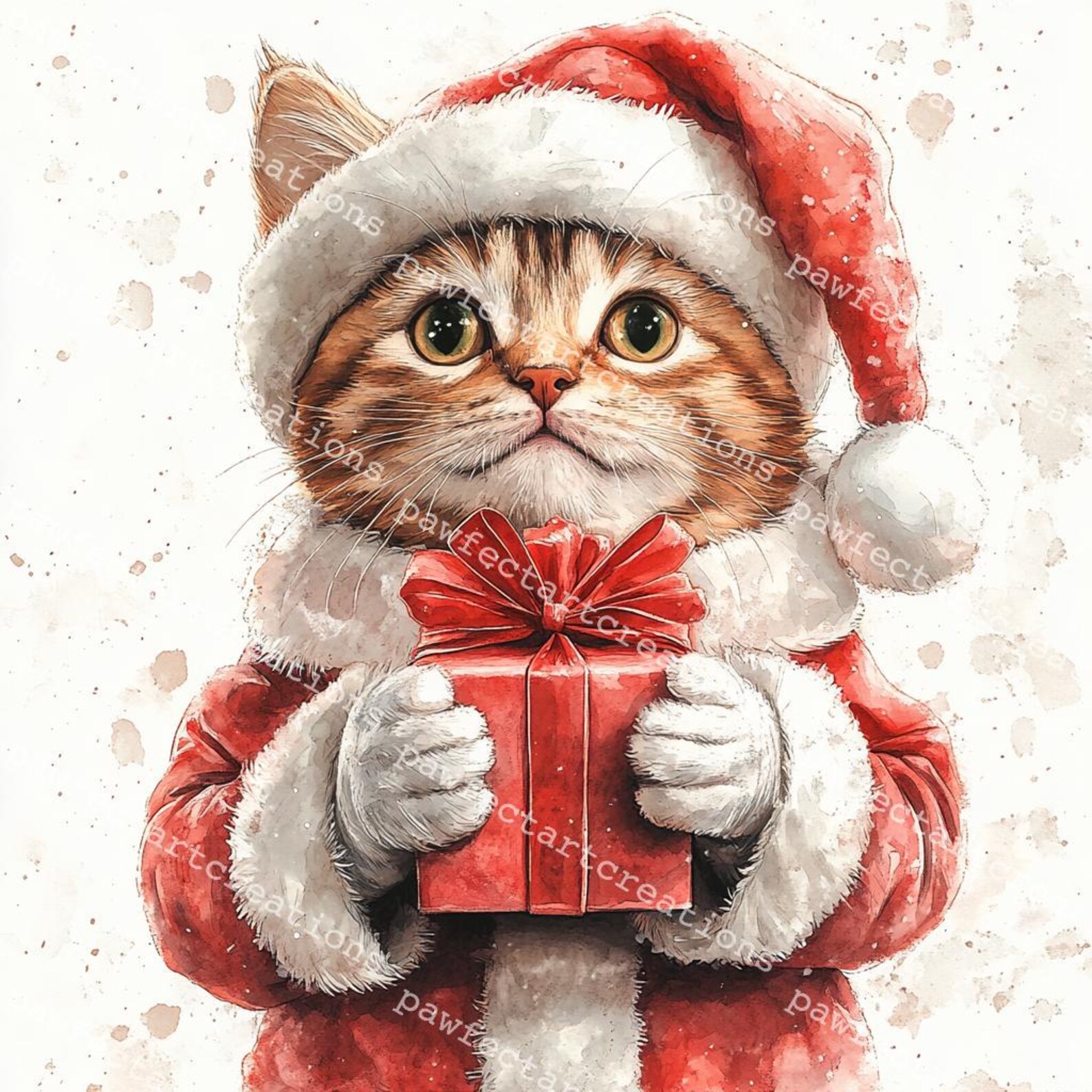 10 Cute Christmas Cat Clipart, Adorable Santa Kitten Clipart, Printable ...