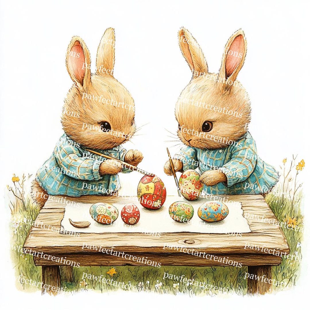 12 Easter Bunny Painting Eggs Clipart, Easter Clipart, Easter Decor ...