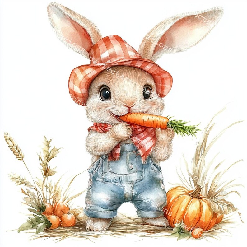 16 Harvester Bunny Clipart, Thanksgiving,set 2,cute Bunny,printable ...