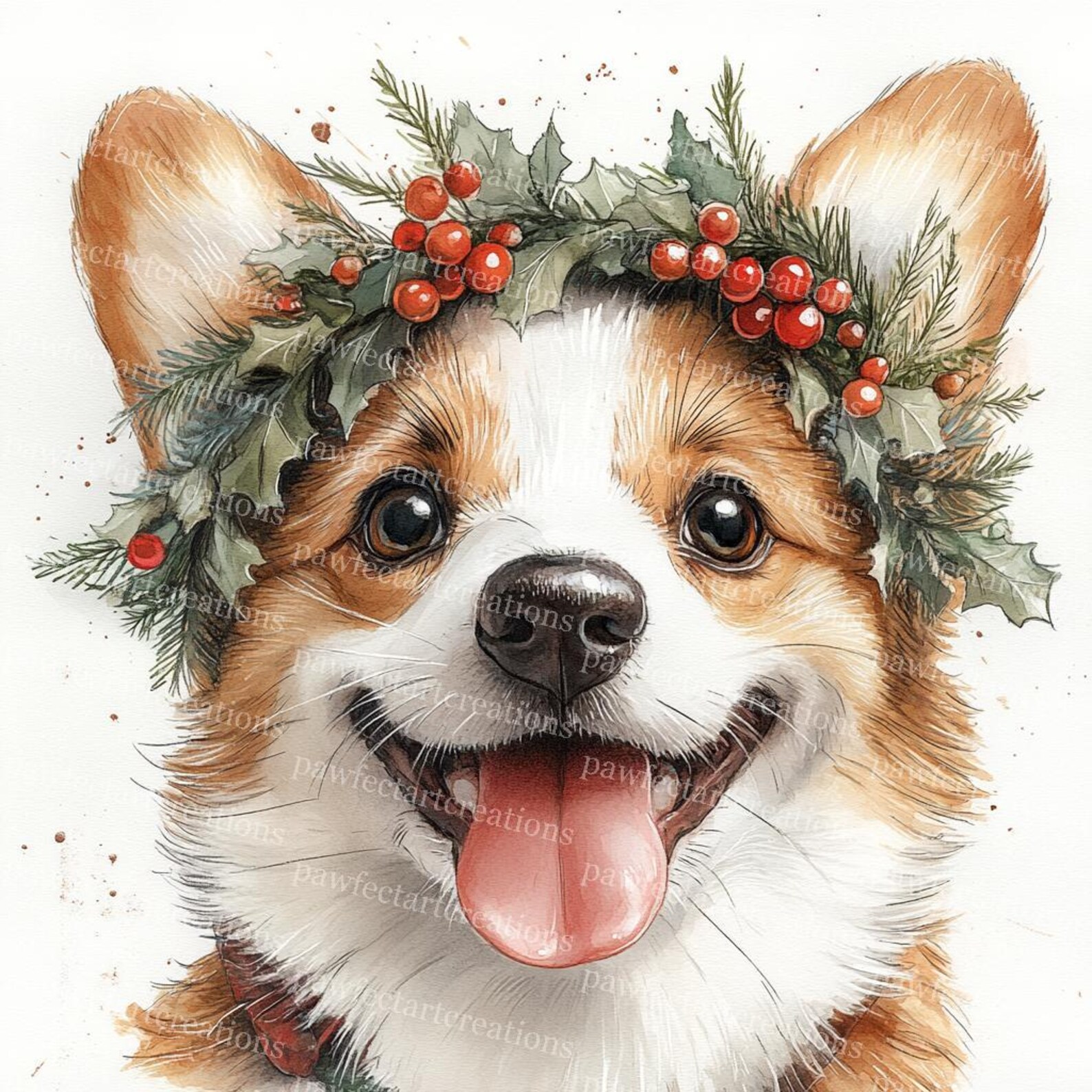 Christmas Dog Clipart: Watercolor Holiday Puppy Art (digital Download ...