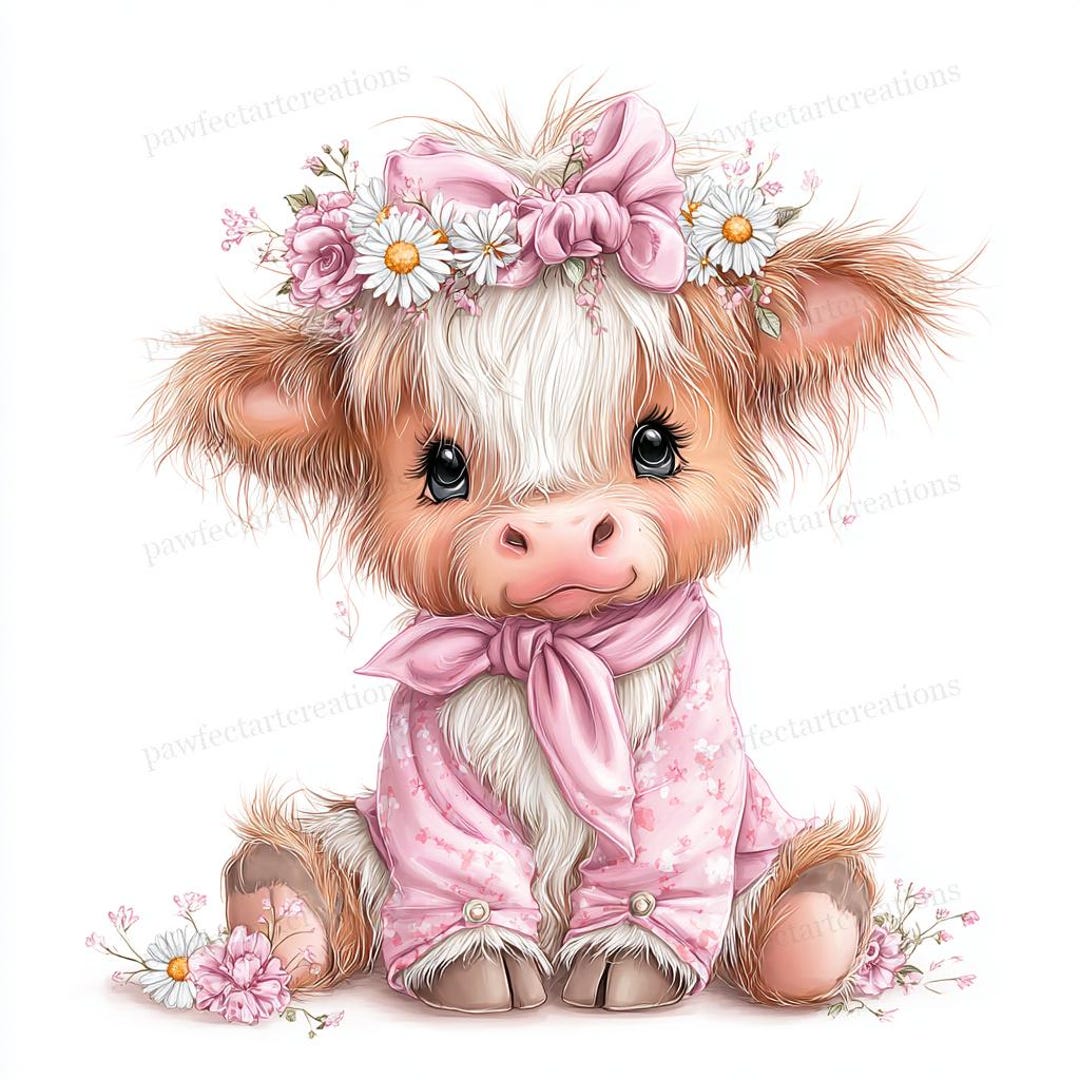 27 Baby Girl Highland Cow Clipart, Baby Highland Cow Clipart, Digital ...