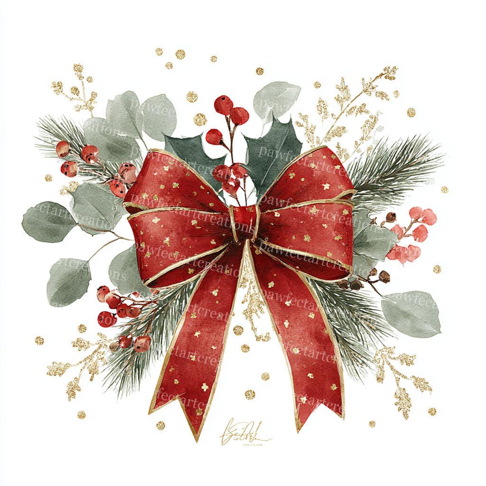 30 Xmas Red Ornament Clipart, Christmas Card, Gold Xmas Baubles ...