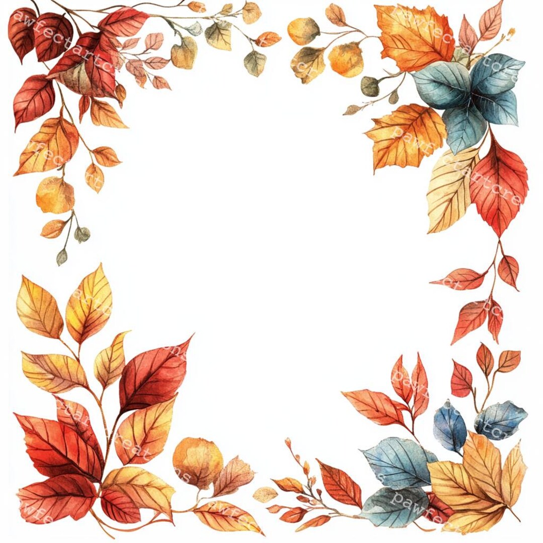 Autumn Leaves Frames Clipart: Watercolor Fall Borders (digital Download ...